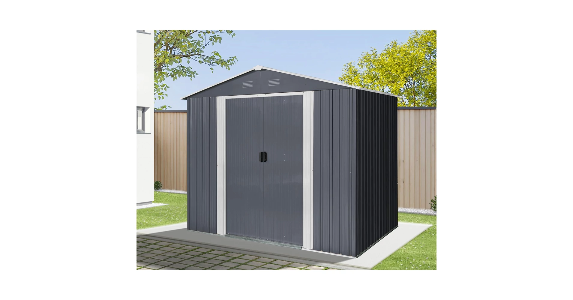 Riwall PRO RMSA 6x8 antracit fém kerti tároló 2,4 x 1,7 m nyeregtetővel ...